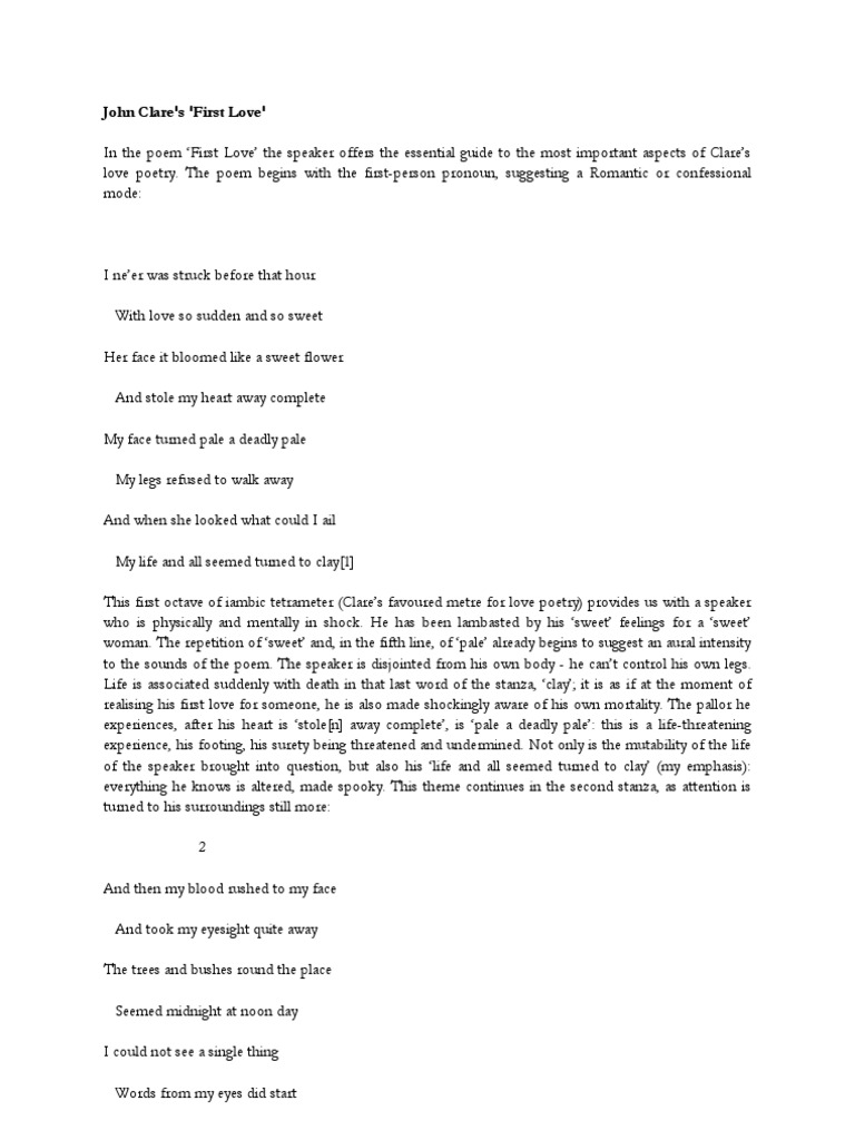 John Clare - First Love | PDF | Metre (Poetry) | Poetry