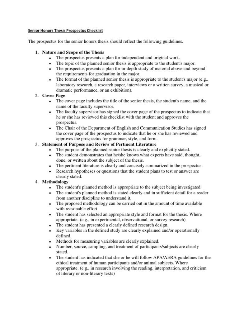 Honors Thesis Prospectus Checklist | PDF | Thesis | Bibliography