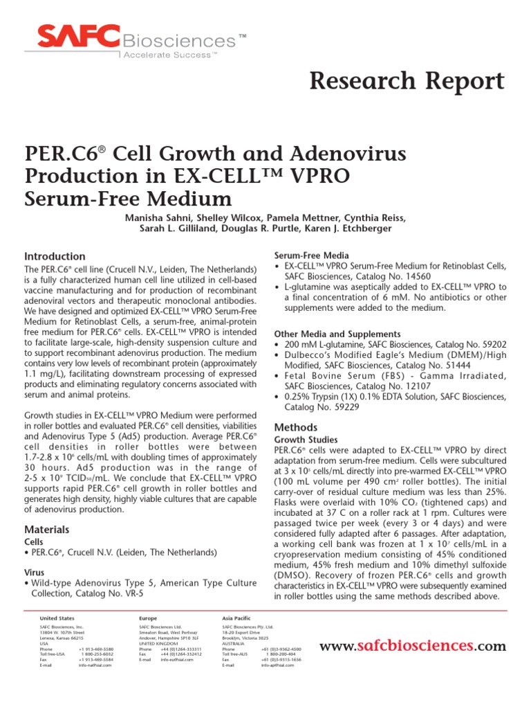 SAFC Biosciences Research Report - PER.C6® Cell Growth and Adenovirus ...