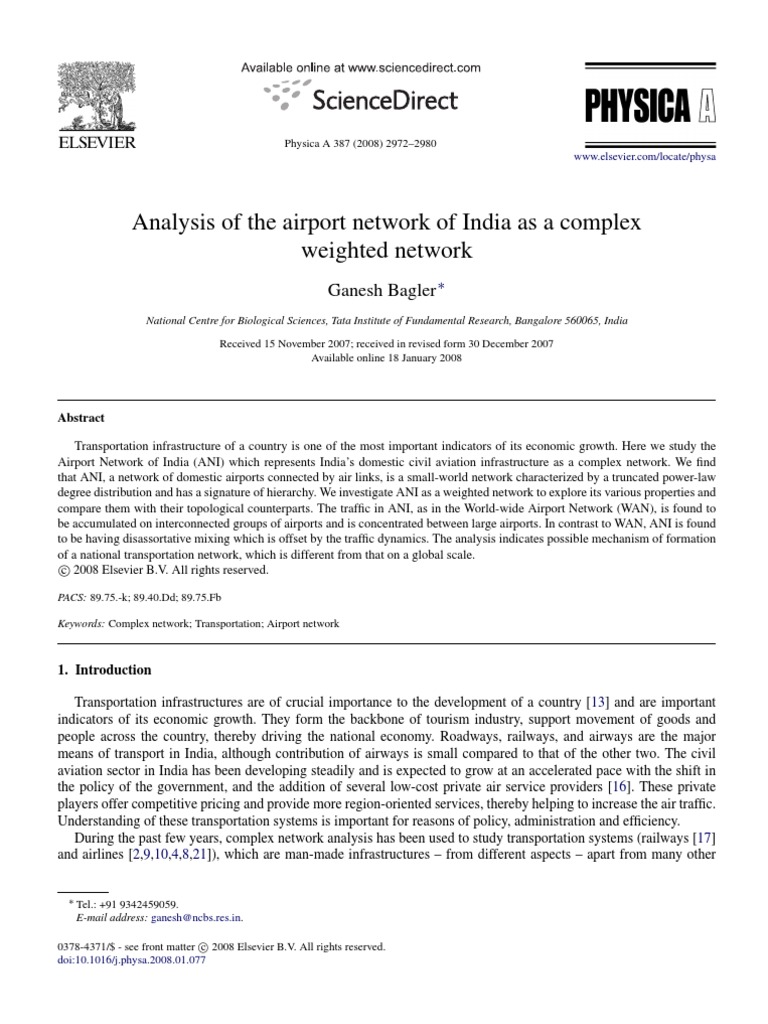 Analysis of The Airport Network of India As A Complex Weighted Network ...