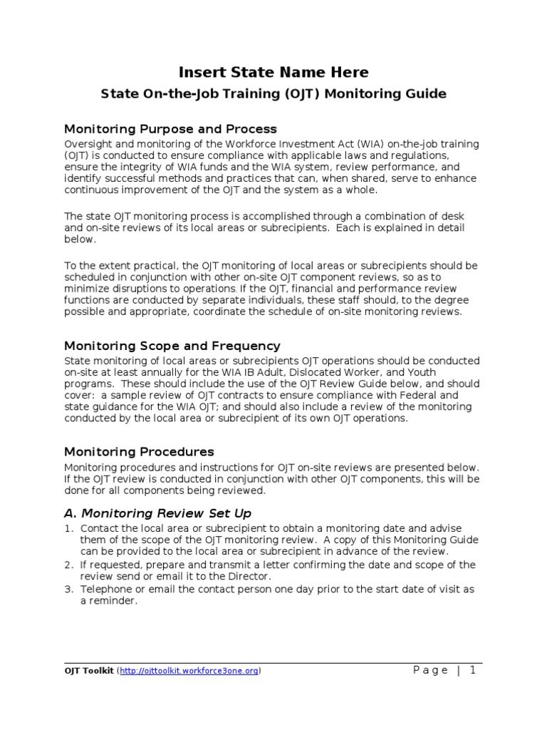 OJT State Monitoring Guide TEMPLATE | PDF | Layoff | Employment