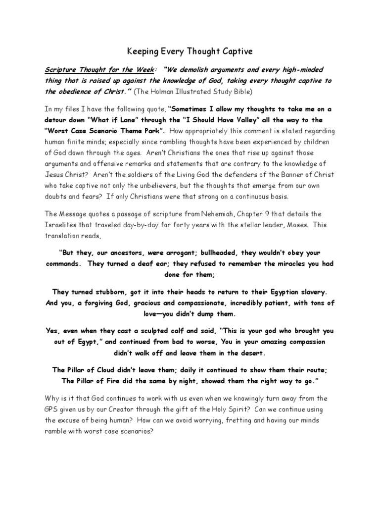 Keeping Every Thought Captive Pdf Prayer Bible