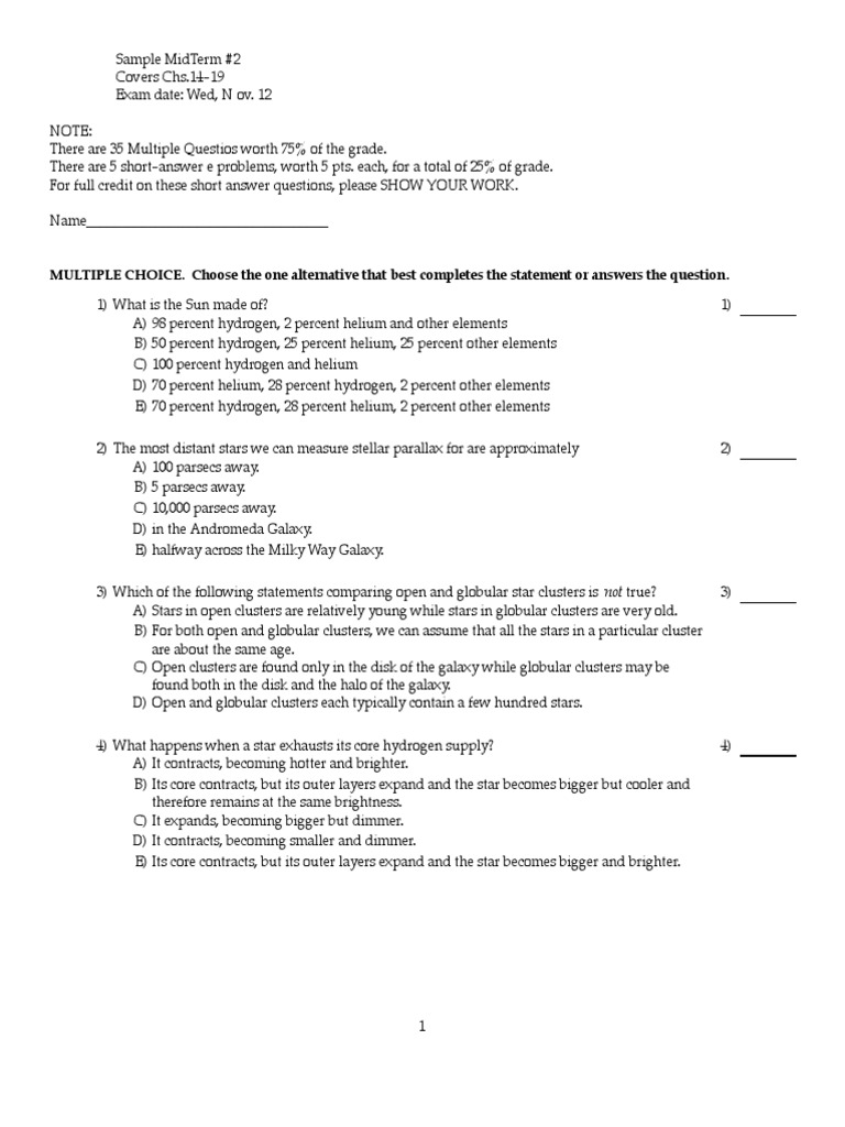 Astronomy Practice Papers | PDF | Stars | Supernova