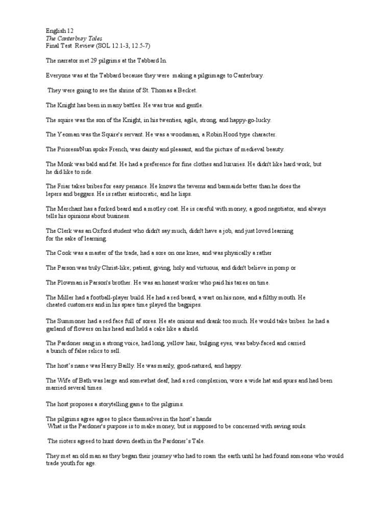 Canterbury Tales: Final Test Review | PDF | The Canterbury Tales