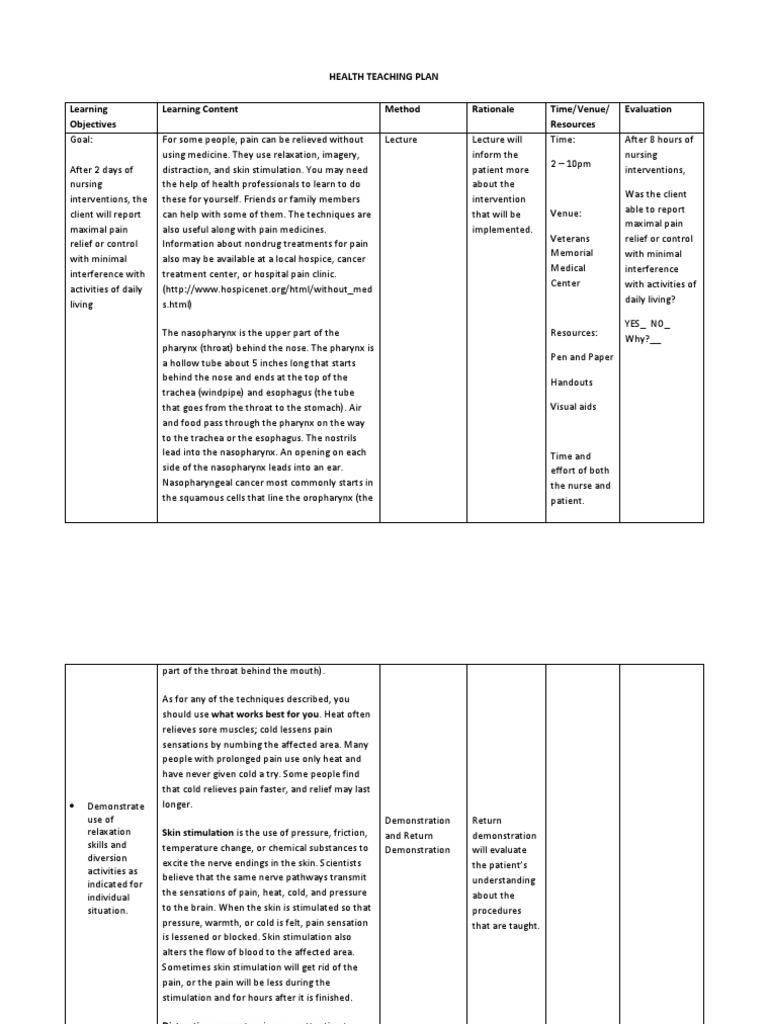 Health Teaching Plan - Naso | PDF | Radiation Therapy | Cancer