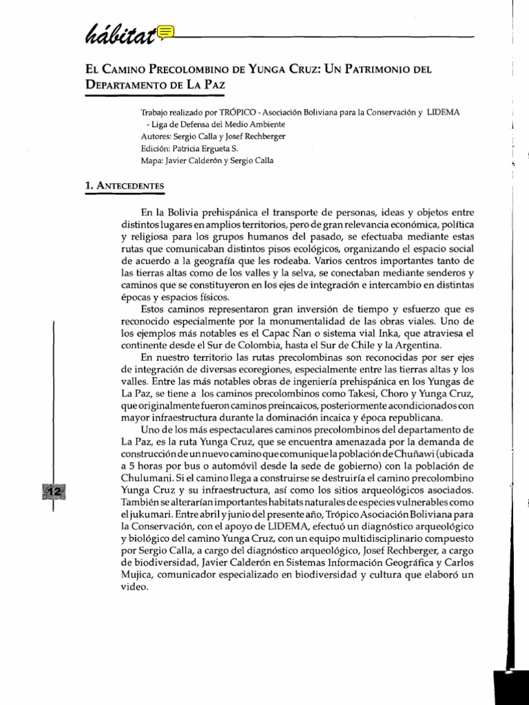 El Camino Precolombino de Yunga Cruz | Descargar gratis PDF | Bolivia ...
