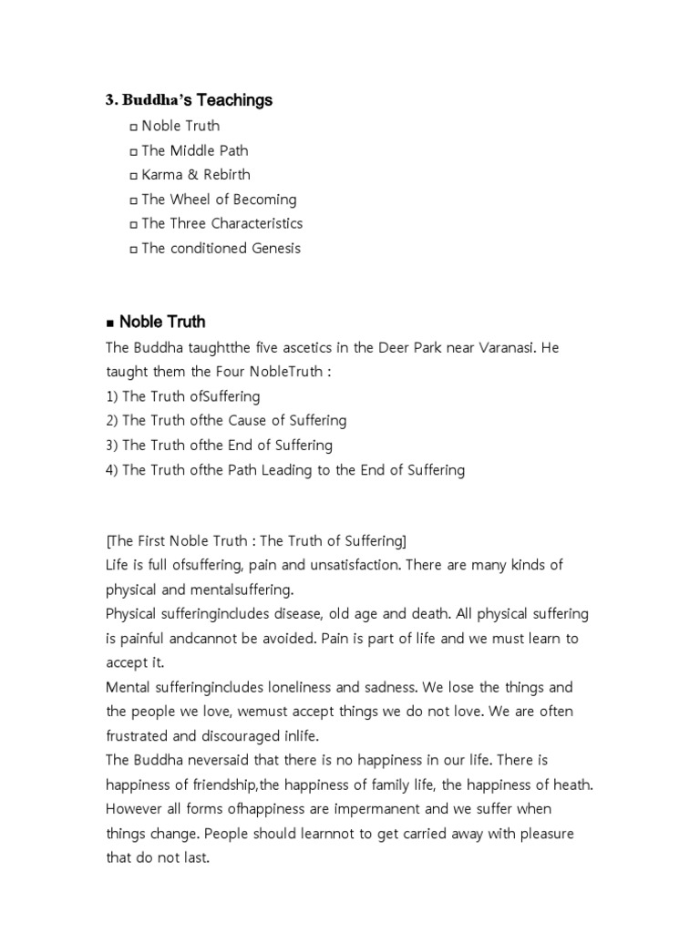 Buddha's Teachings: Noble Truth | PDF | Noble Eightfold Path | Four ...