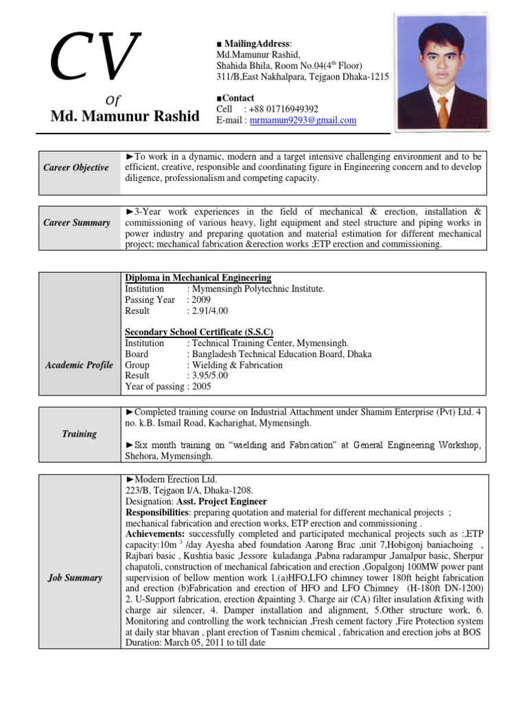 Mamun CV | PDF | Mechanical Engineering | Science