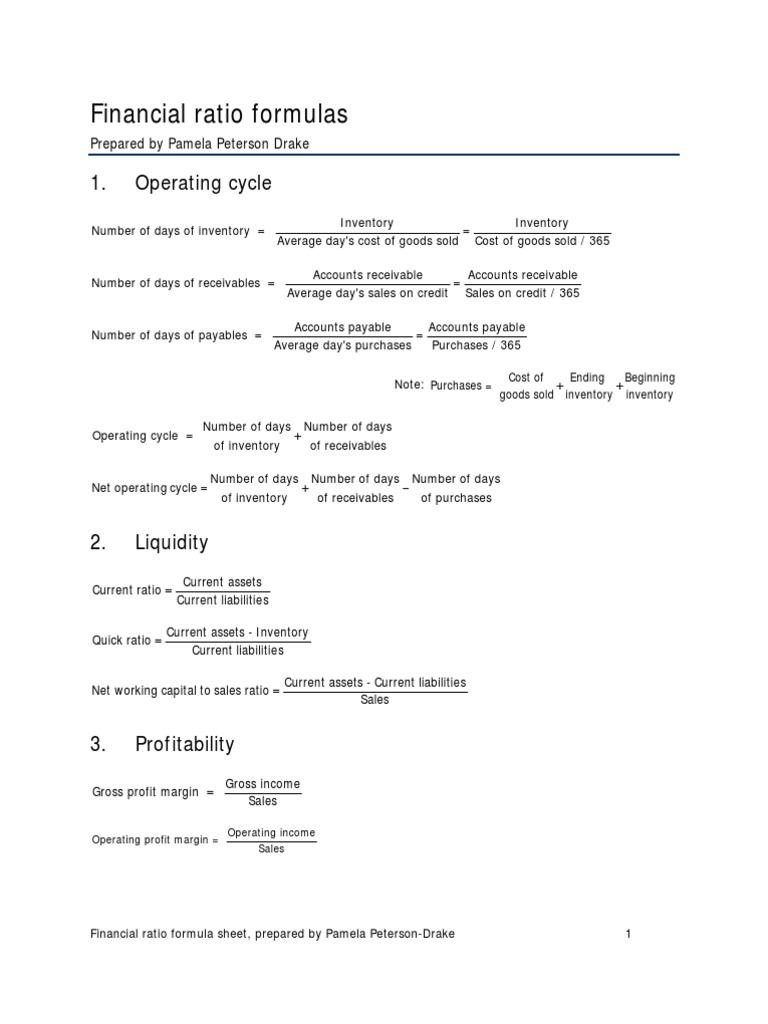 Financial Ratio Formulas: 1. Operating Cycle | PDF | Finance & Money ...