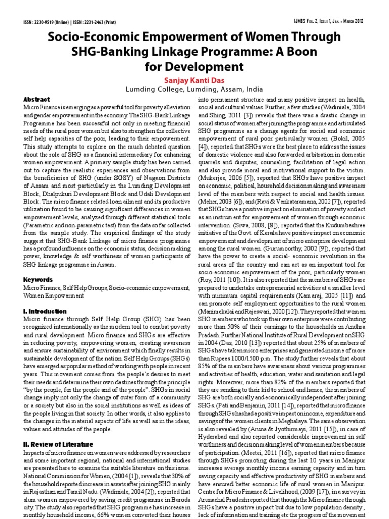 Research Project On SHG | PDF | Microfinance | Correlation And Dependence