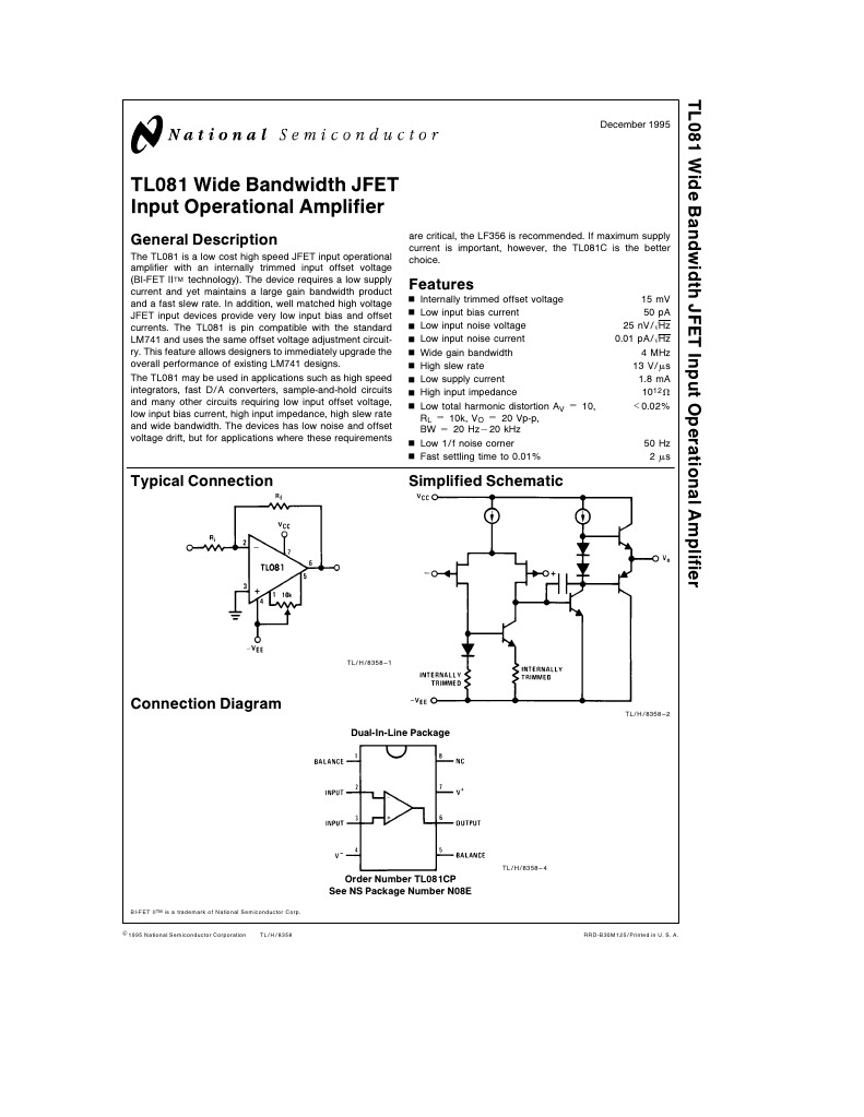 TL081 | PDF | Amplifier | Operational Amplifier