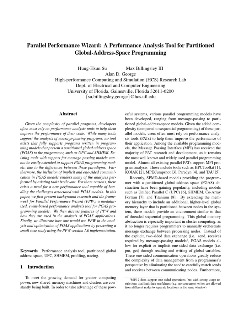 Parallel Performance Wizard A Performance Analysis Tool For Partitioned Global Address Space ...