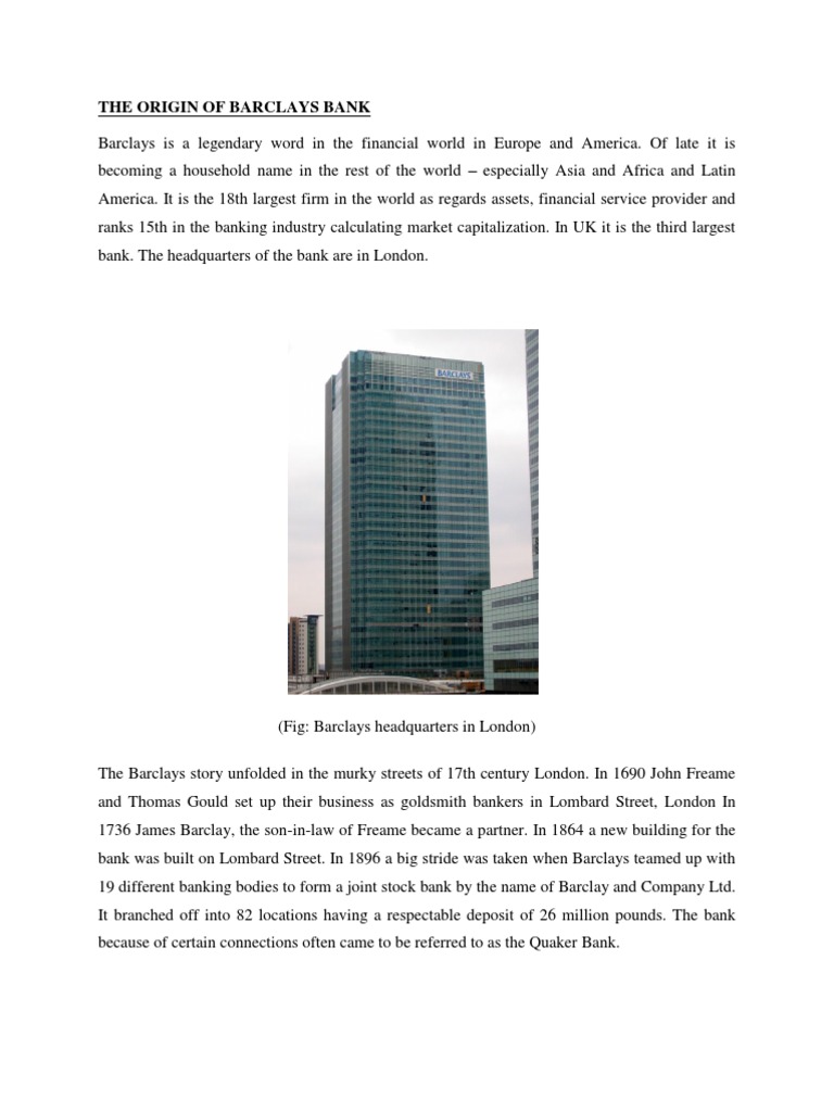The Origin of Barclays Bank | PDF | Barclays | Banking