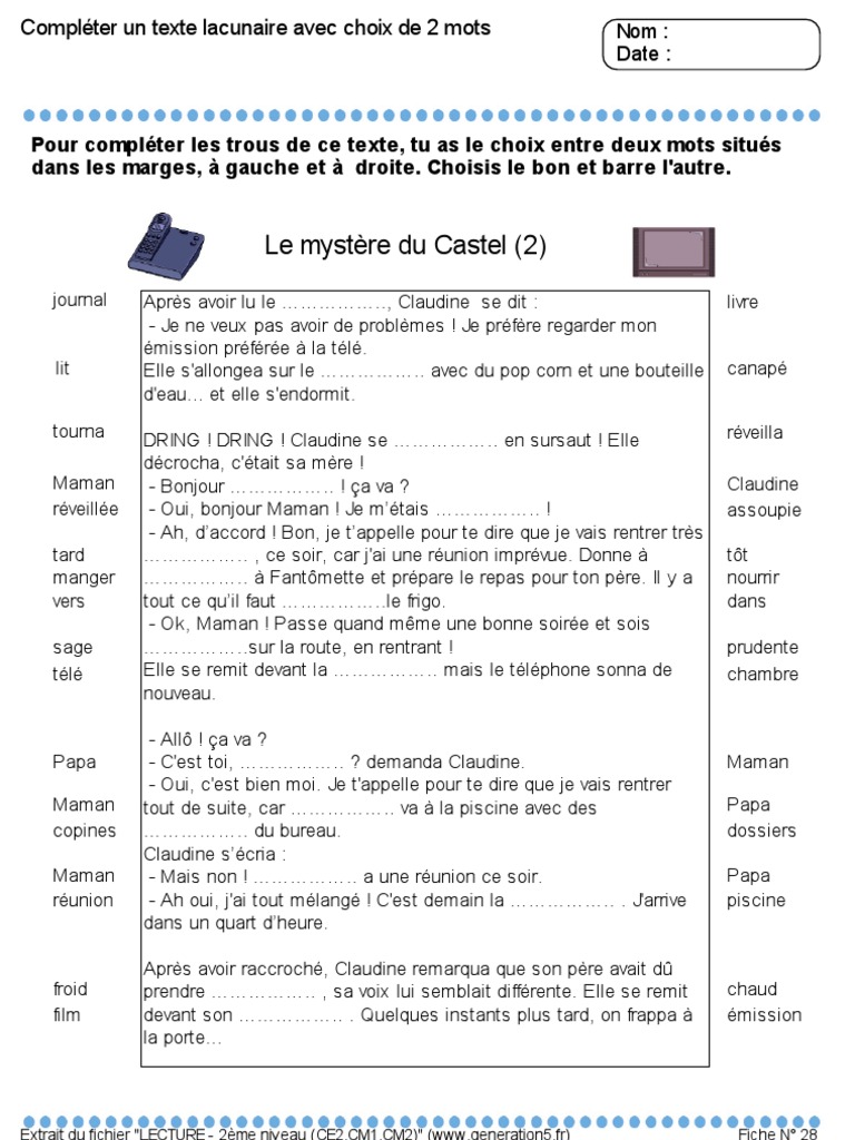 Fiche Lecture Ce2 Cm1 Cm2 4 | PDF | Loisirs