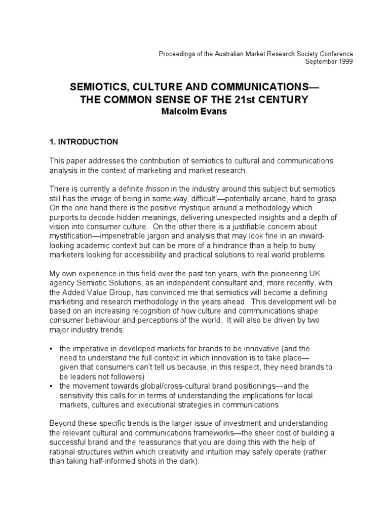 Semiotics Introduction | PDF | Semiotics | Advertising