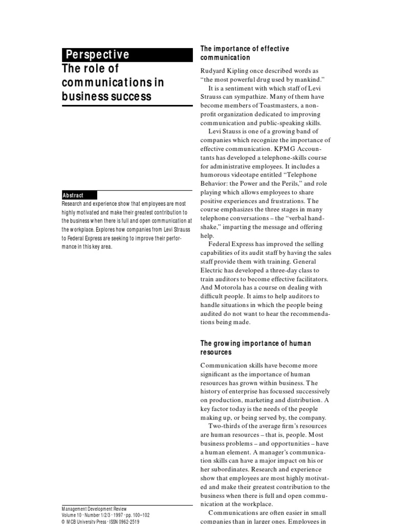 The Role of Communications in Business Success | PDF | Communication ...