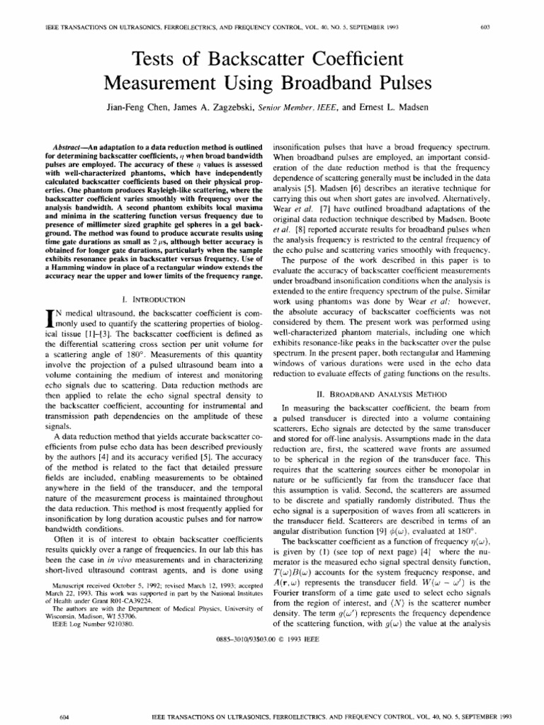 Accurate Measurement of Backscatter Coefficients Using Broadband Ultrasound Pulses | PDF ...