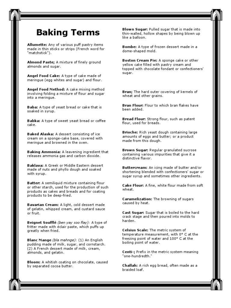 Baking Terms | PDF | Desserts | Cakes