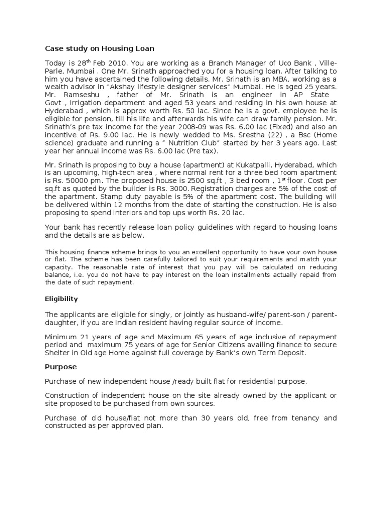 Case Study On Housing Loan For Banking Students | PDF | Loans ...