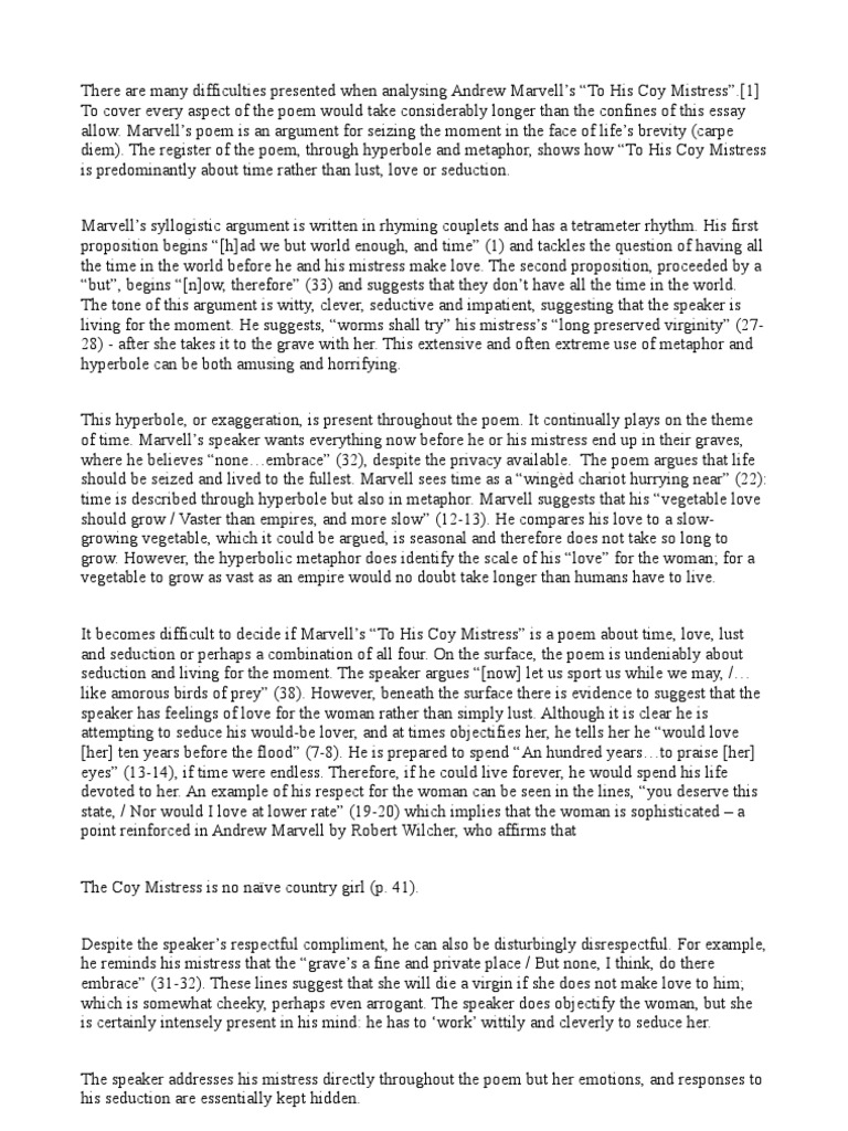 To His Coy Mistress Analysis | PDF | Poetry