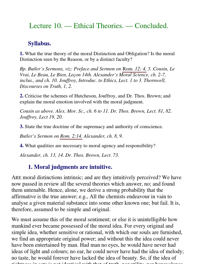 Lecture 10. - Ethical Theories. - Concluded.: Syllabus | PDF | Reason | Conscience