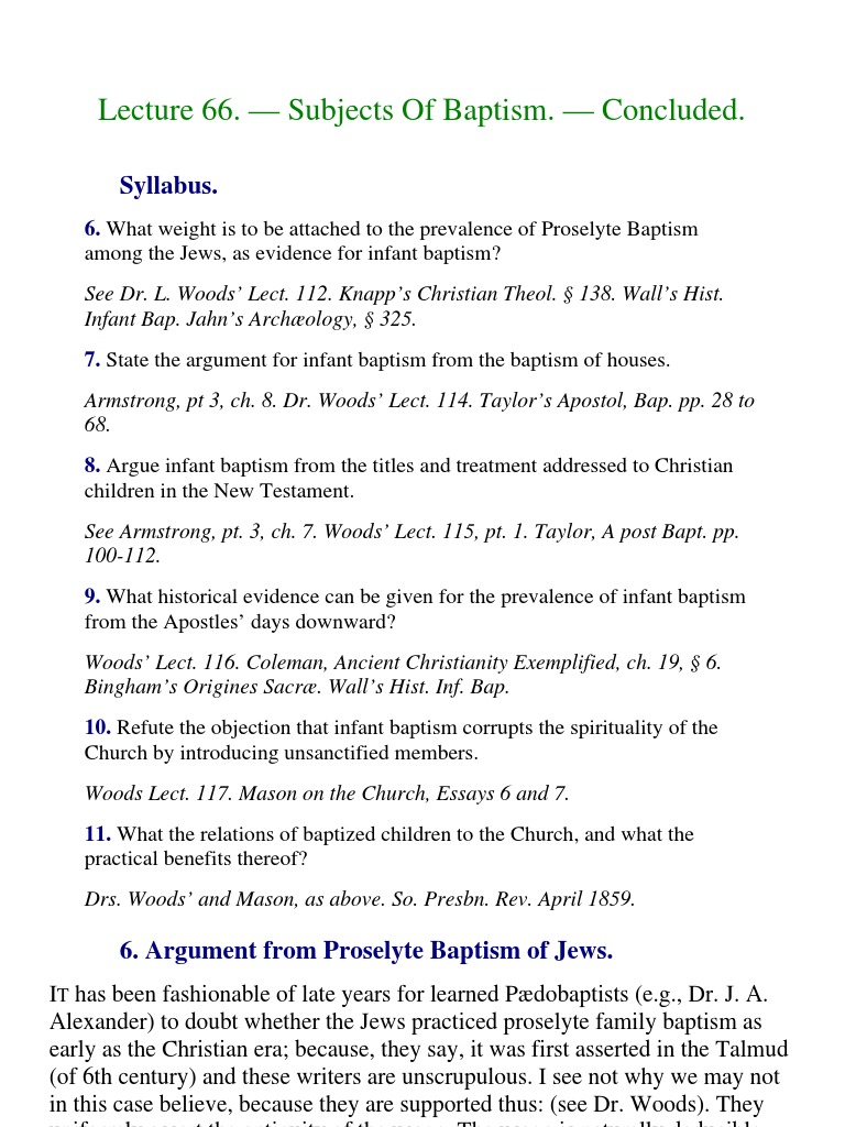Lecture 66. - Subjects of Baptism. - Concluded.: Syllabus | PDF ...