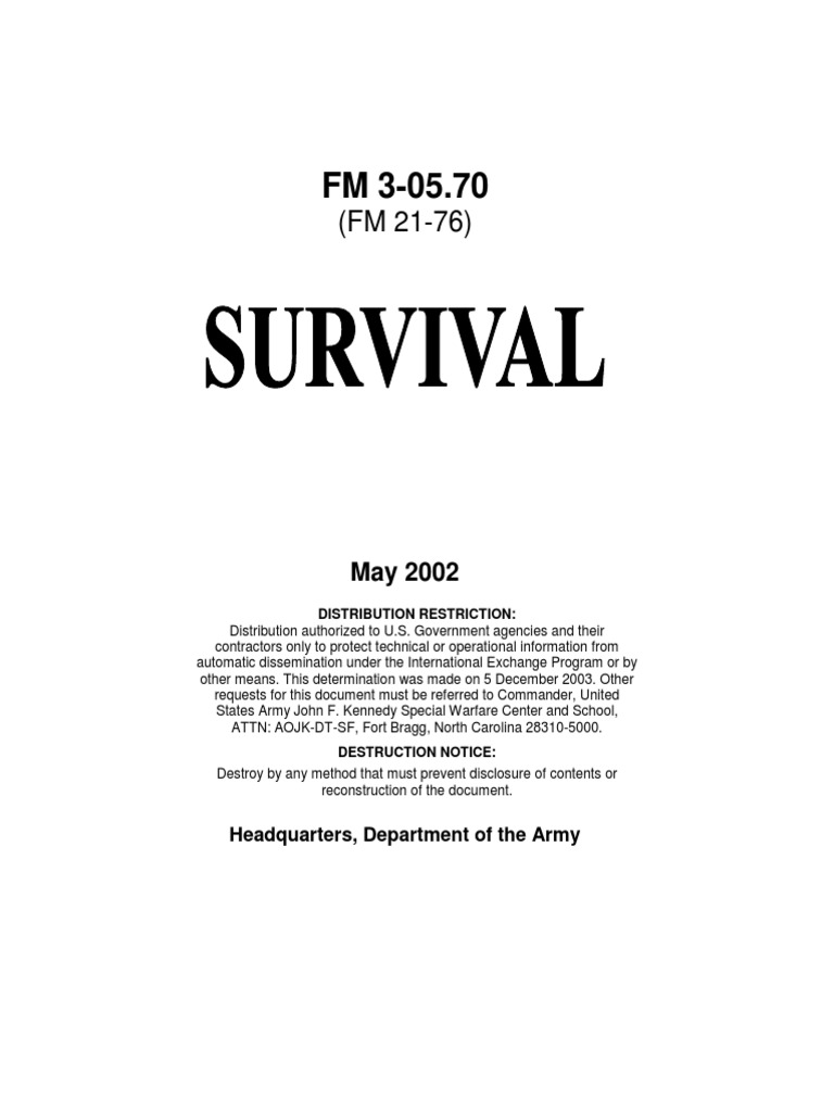 FM 3-05.70 Survival PDF | PDF | Survival Skills | Stress (Biology)