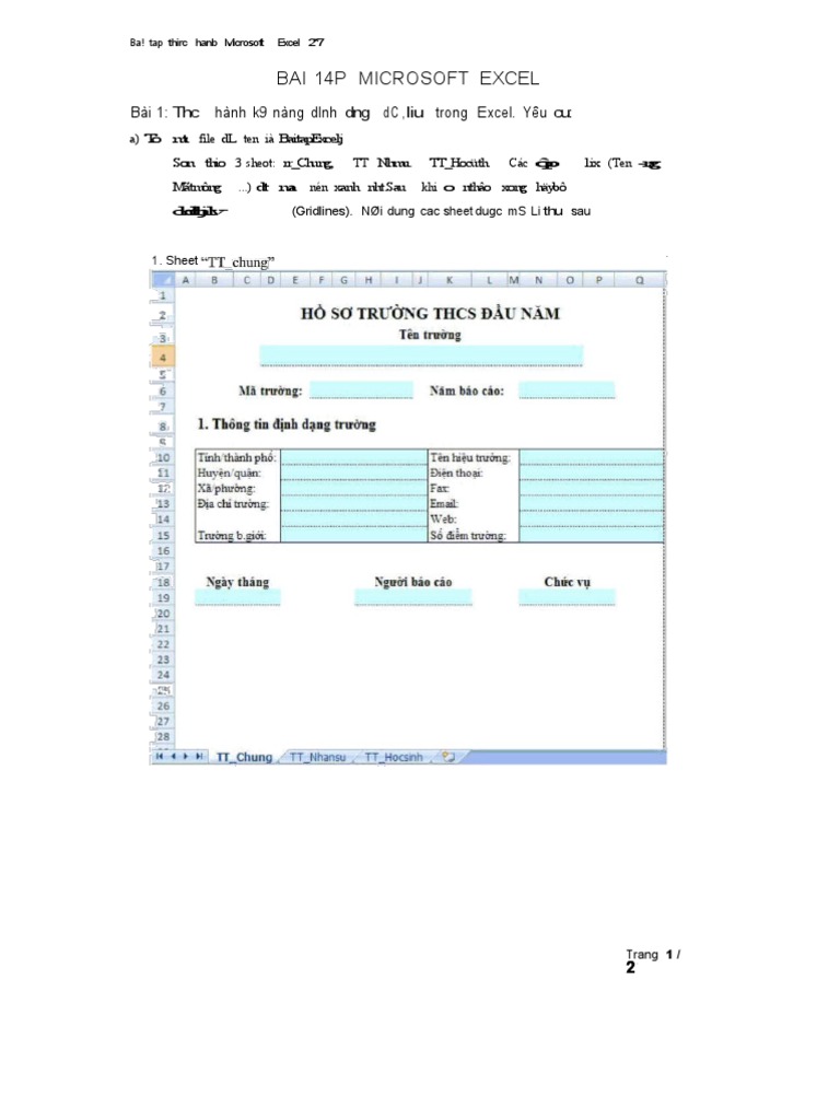 Bai Tap Thuc Hanh Microsoft Excel 2007 | PDF