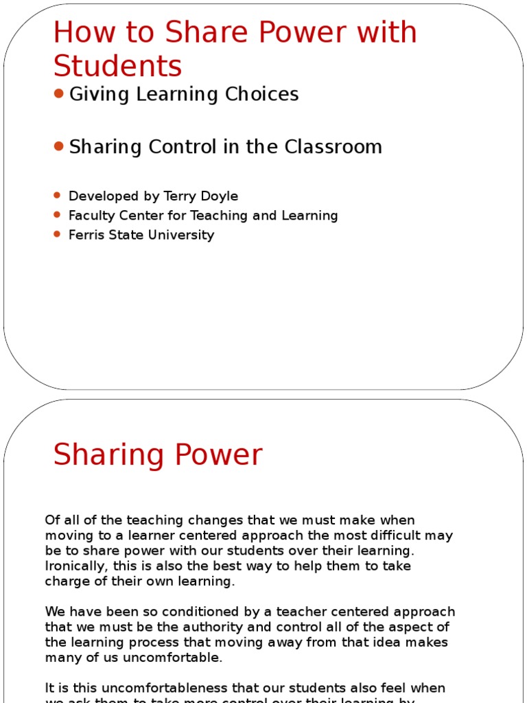 How To Share Power With Students To Promote Learning | PDF | Teaching ...