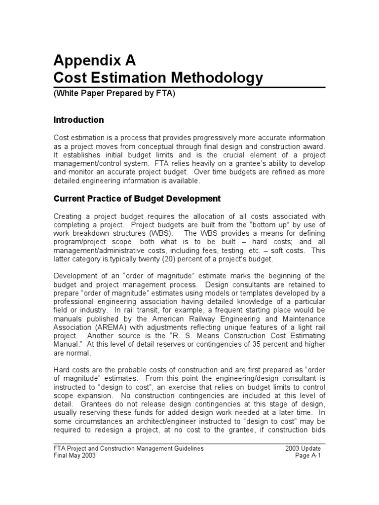 Appendix - A Cost Estimation Methodology Final | PDF | Project ...