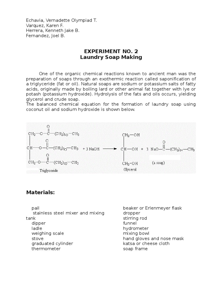 Experiment No. 2 Laundry Soap Making | PDF | Cooking, Food & Wine