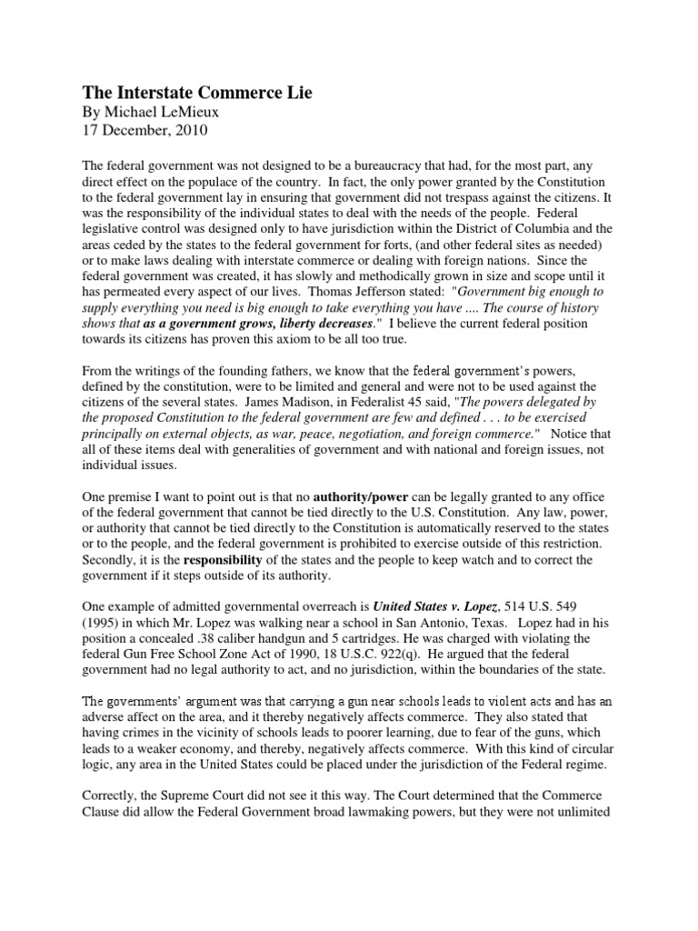 Interstate Commerce Lie | Federal Government Of The United States ...