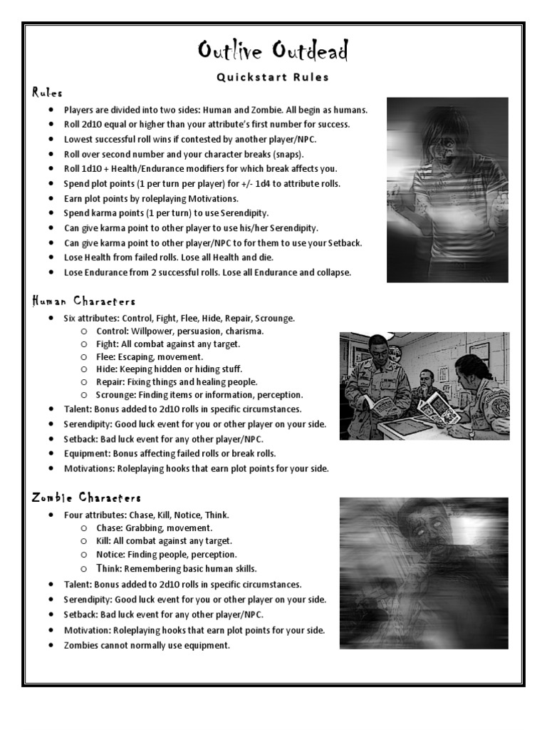 Zombie Survival Game Rules | PDF | Leisure Activities | Tabletop Games