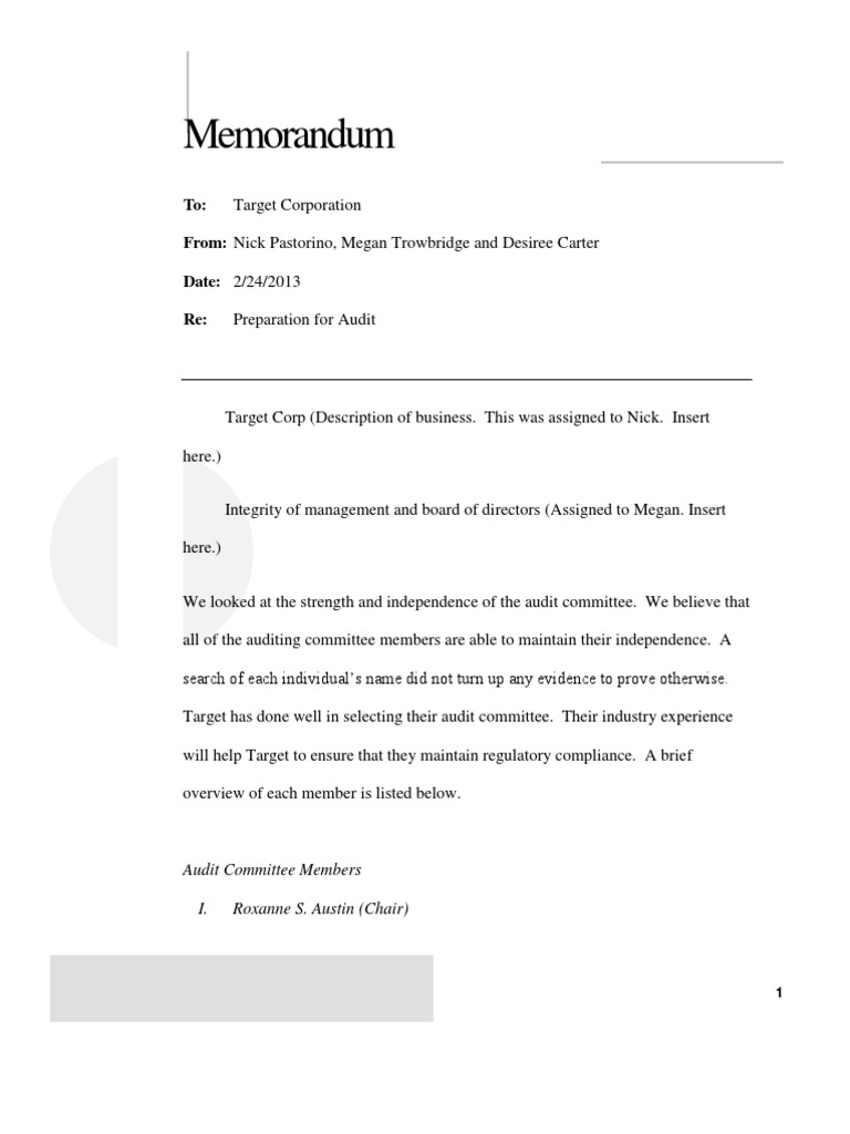 ACCT 512 - Target Memo | PDF | Target Corporation | Credit (Finance)