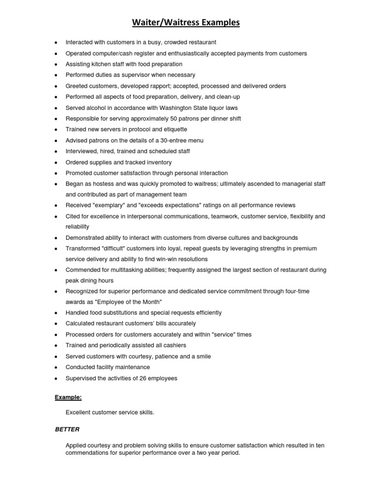 Waiter-Cashier Resume Examples | PDF | Waiting Staff | Point Of Sale
