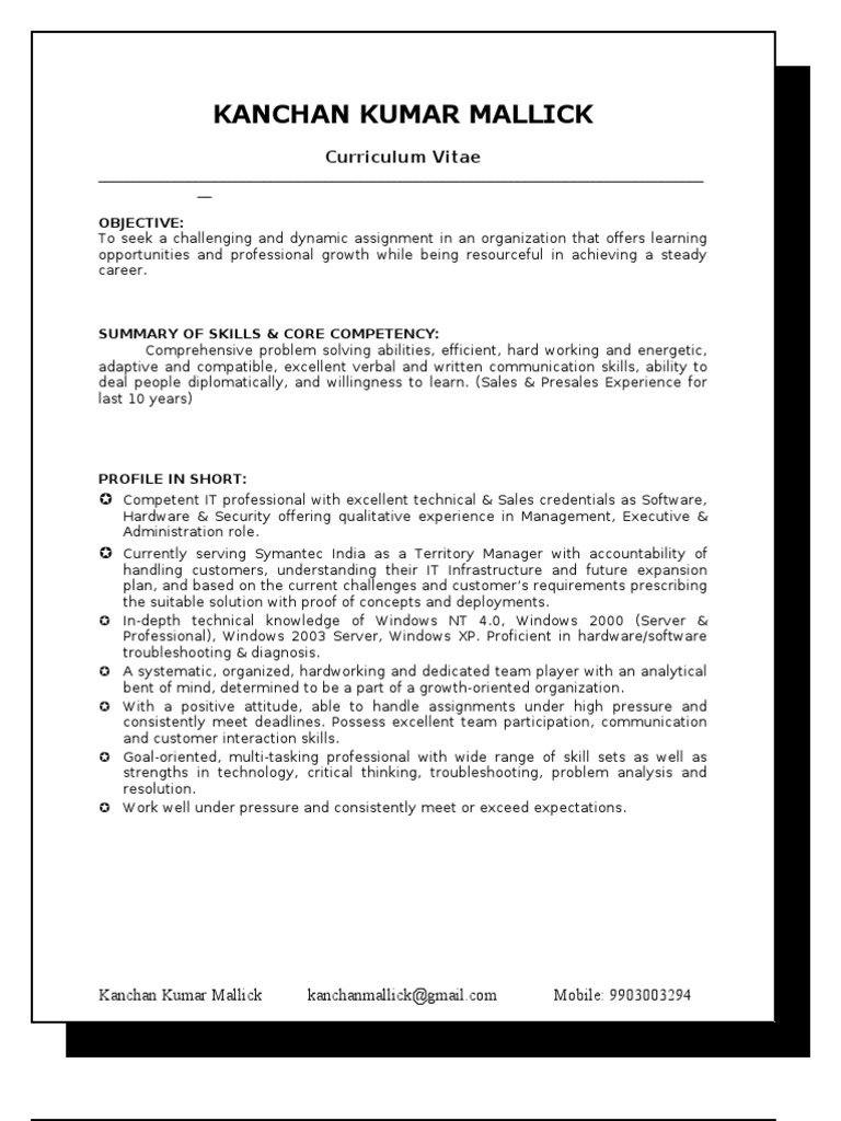 Kanchan Mallick CV | PDF | Microsoft Windows | Request For Proposal
