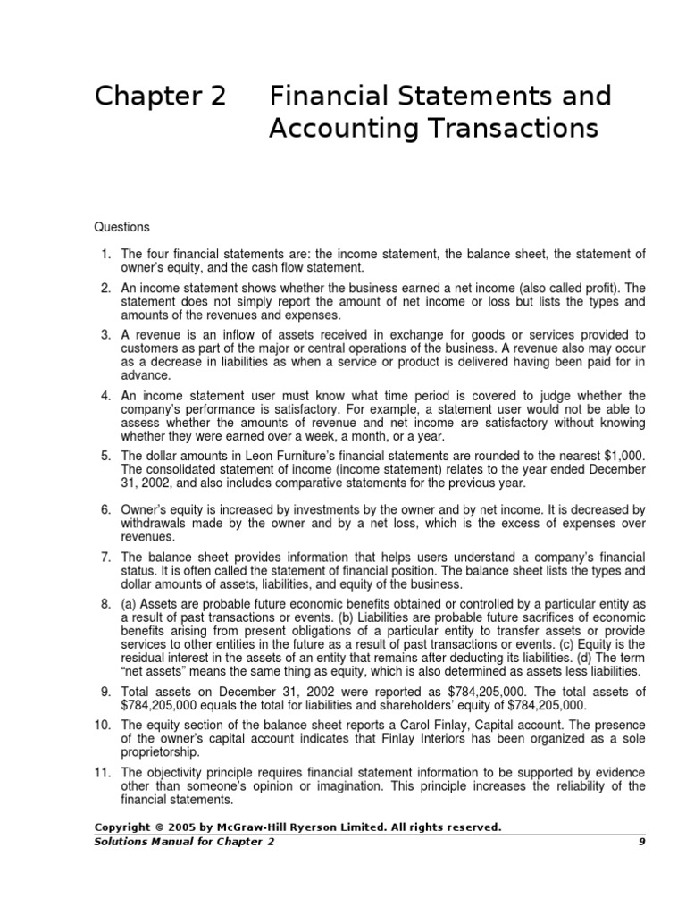 Financial Statements and Accounting Transactions: Solutions Manual For ...