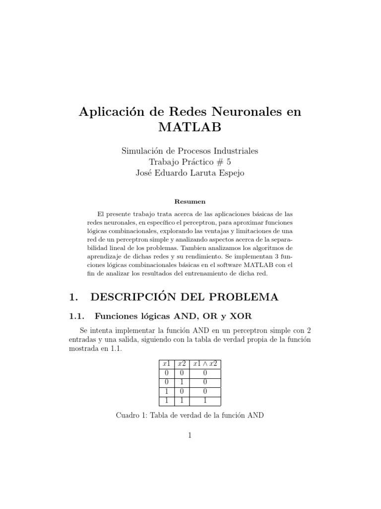 Aplicaciones de Redes Neuronales en MATLAB | PDF | Red neuronal ...