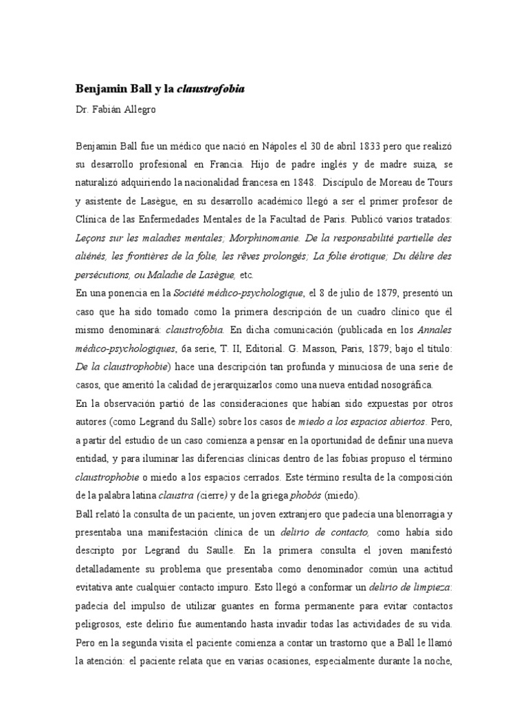 Benjamin Ball - Historia | PDF | Psicología anormal | Psicología clínica