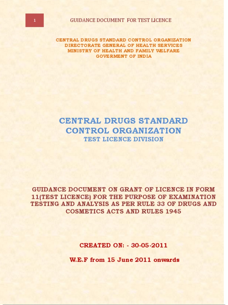 Central Drugs Standard Control Organization: Guidance Document For Test ...
