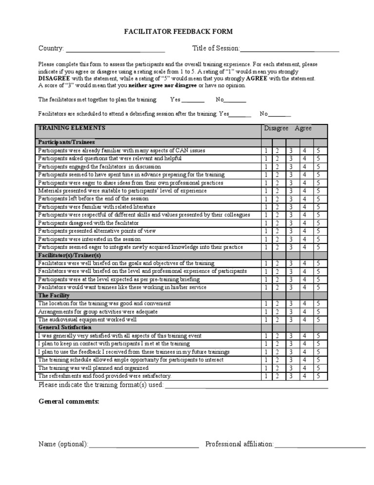 Facilitator Feedback Form | PDF | Facilitator | Cognitive Science