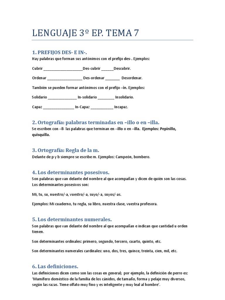 Lenguaje 3º Ep Tema 7 | PDF