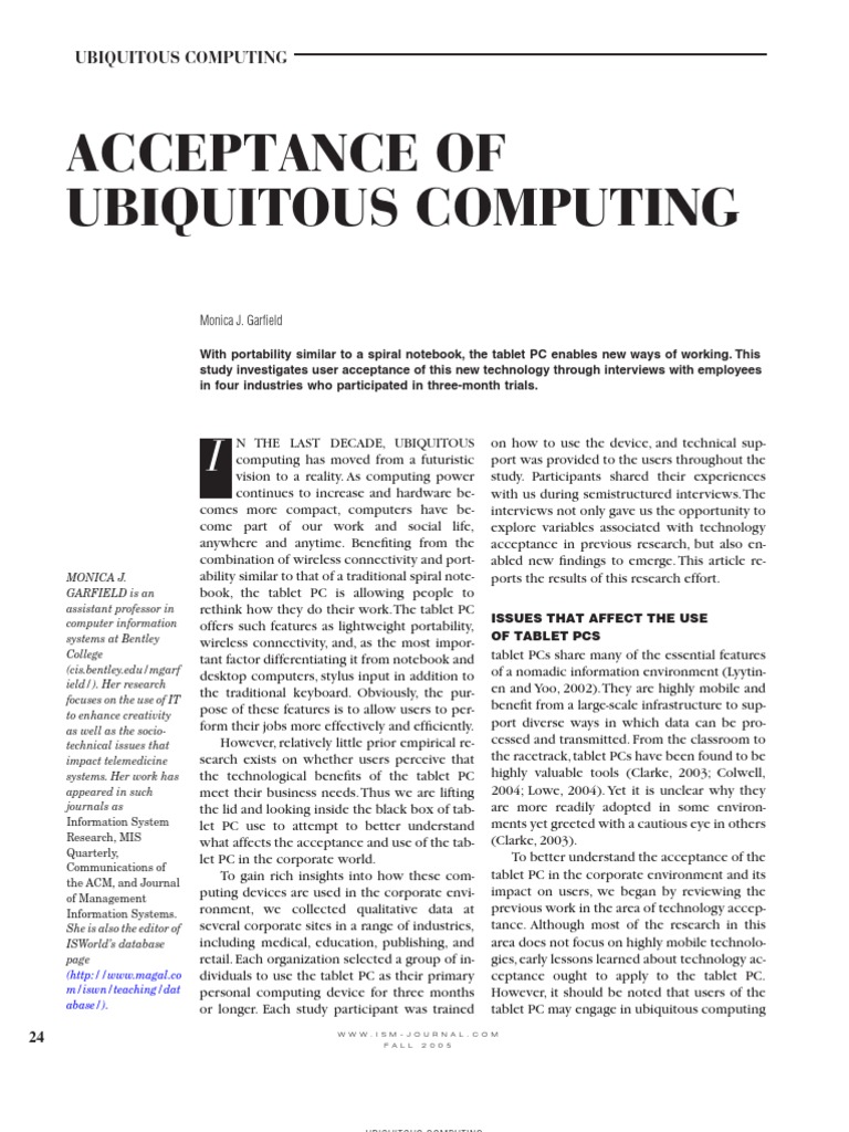 Acceptance of Ubiquitous Computing | PDF | Personal Computers ...