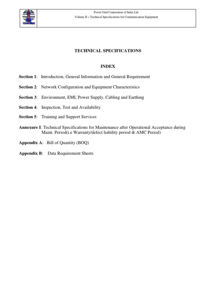 Technical Specification For Communication Equipment | PDF ...