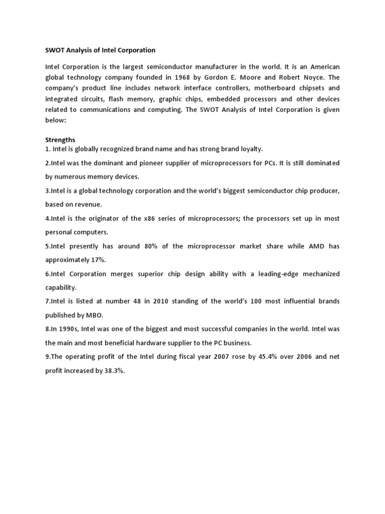 SWOT Analysis of Intel Corporation | PDF | Intel | Multi Core Processor