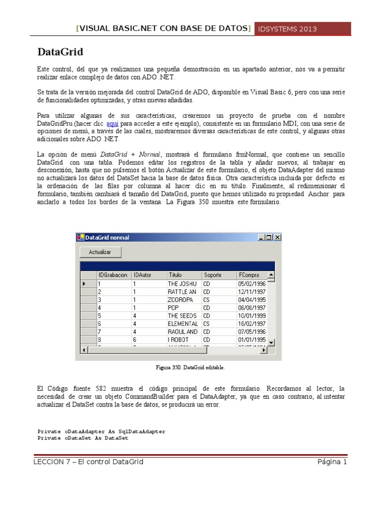 Leccion 7 - El Control DataGrid | PDF | Active X Data Objects | Tabla (base de datos)