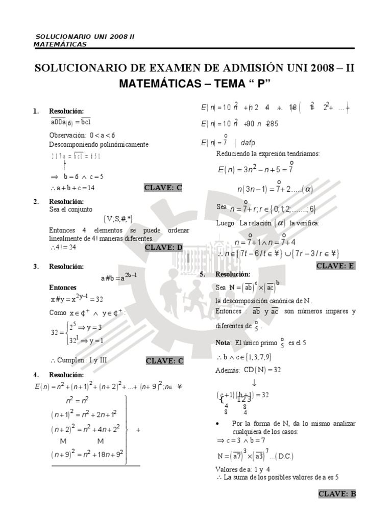 Solucionario Uni | PDF | Enseñanza de matemática