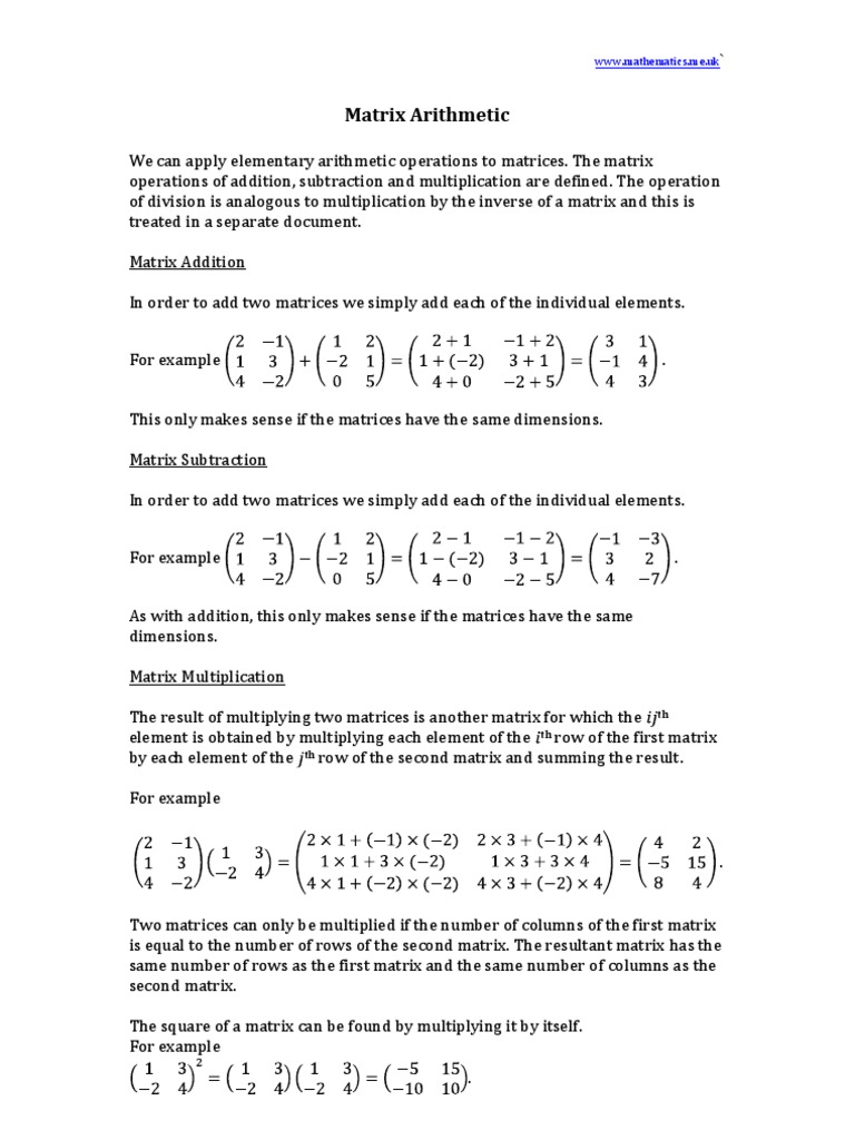 Matrix Arithmetic | PDF
