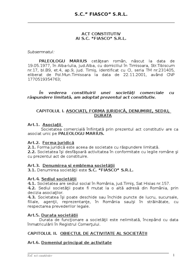 Act Constitutiv Societate