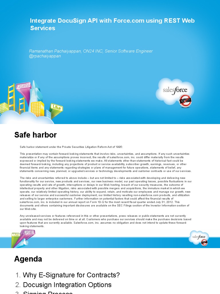 Salesforce Dreamforce 2012 Docusign Apex Rest Api Integeration Pdf Json Salesforce